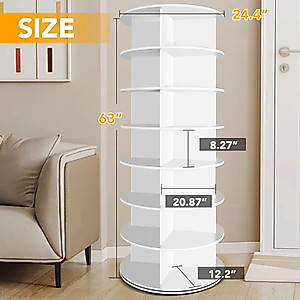 LISGODTO 7 Tier Rotating Shoe Rack, 360° Revolving Free Standing Shoe Organizer, Multifunctional Storage Revolving Shoe Rack Tower, Spinning Shoe Display Lazy Susan (White)