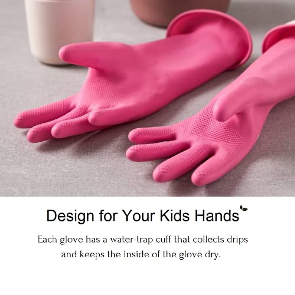 Myungjin (2 Pairs) Kids, Children Reusable Multipurpose Waterproof Hand Protection Rubber Latex Gloves/Cooking, Dishwashing, Cleaning, Painting