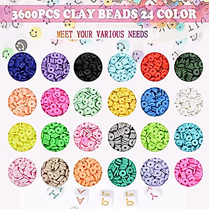 Dulzod 4800Pcs Clay Beads for Jewelry Making Bracelet Kit,Flat Round Polymer Heishi Clay Beads with Pendant and Jump Rings Smiley Letter Beads for Bracelets Necklace Earring DIY Craft-24 Colors 6mm