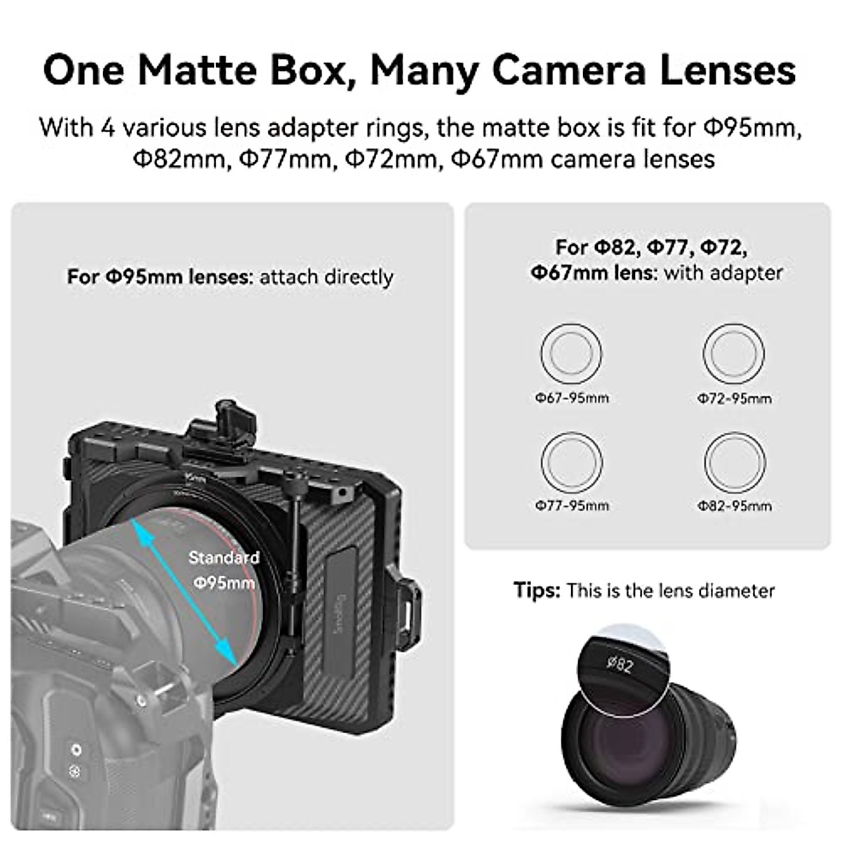 SMALLRIG Mini Matte Box for Mirrorless DSLR Cameras Compatible with 67mm/72mm/77mm/82mm/95mm Lenses - 3196