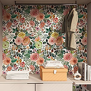 JiffDiff 118.1"x17.7" Wallpaper Peel and Stick, Floral Wallpaper for Bedroom Peel and Stick Wallpaper Boho Kitchen Cabinets Furniture Decorative Renter Friendly Wallpaper