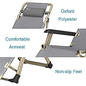 SikrEa Office Desk Chair Recliner Outdoor Garden Foldable Home Office Chair Lounger with Headrest, Deck Chairs Loungers for 550 Lb Capacity of Beach Camping - Gray