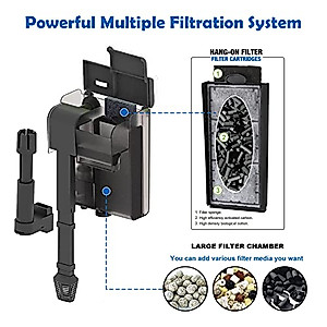 TOHIDAQU Aquarium Fish Tank Filters - 5W 130GPH Hang On Aquarium Filter with Surface Skimmer - Quiet Adjustable Waterfall Turtle Filter for 10-20 Gallon…