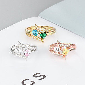 JewelOra Personalized 2 Simulated Birthstones Engagement Promise Ring For Her Couple Friendship Rings for Women (Silver, 7)