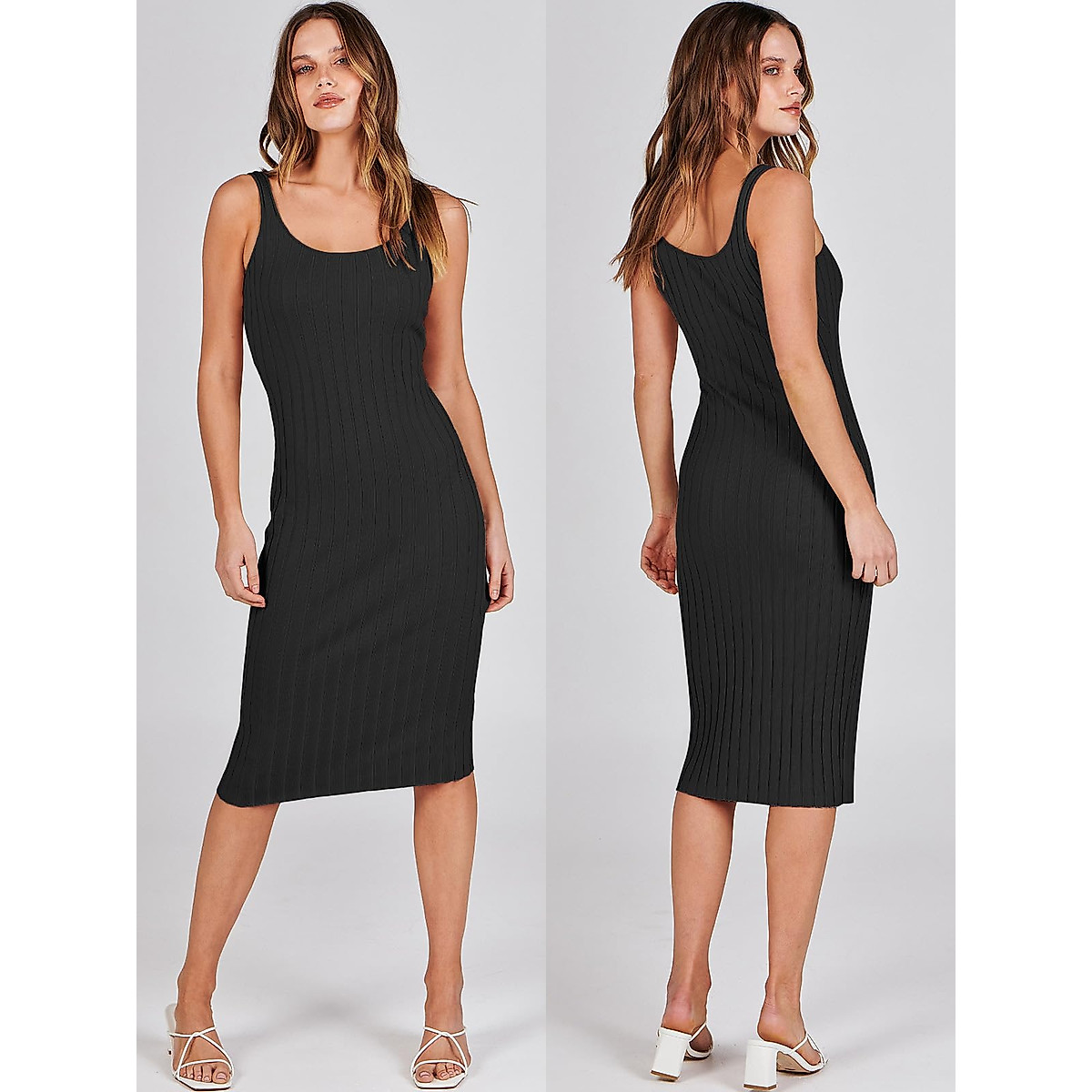 ANRABESS Womens 2 Piece Outfits Sweater Dresses Set Midi Skirt Sets Long Sleeve Crop Top Bodycon Ribbed Knit Dress 2024 Fall Black Large