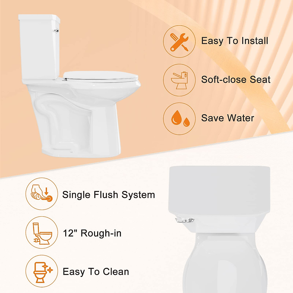 17.5" Extra Tall Toilets, 12" Rough-in Tall Toilet | Toilets For Bathrooms Comfort Height Elongated, 1.28gpf Single Flush Two Piece Toilet Extra High Toilets For Seniors & Disabled & Pregnant Women
