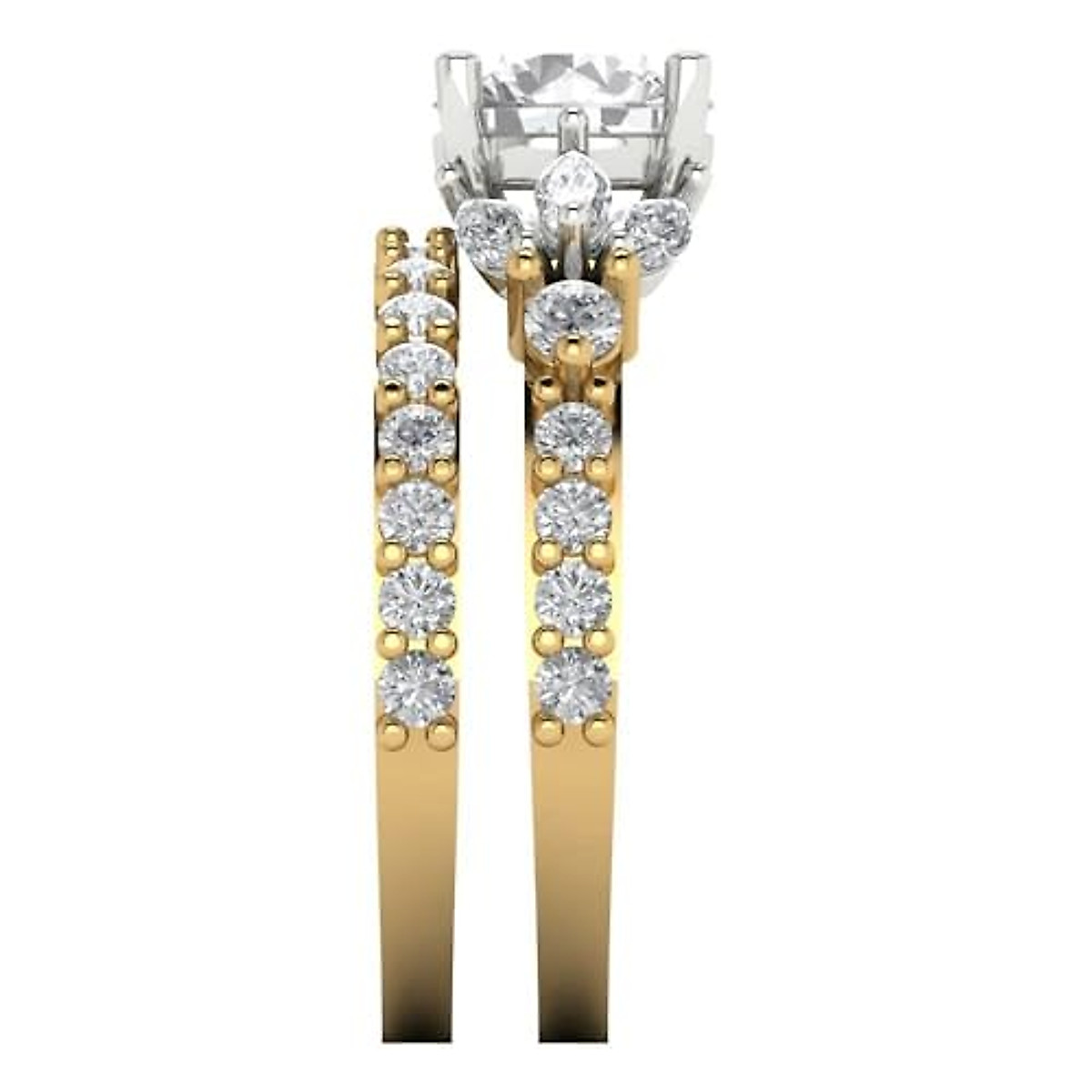 Clara Pucci 3.06ct Round Cut Genuine Zircon 14k 2 tone Gold Solitaire W/Accents Wedding Engagement Set Bridal Anniversary Ring Size 5.25