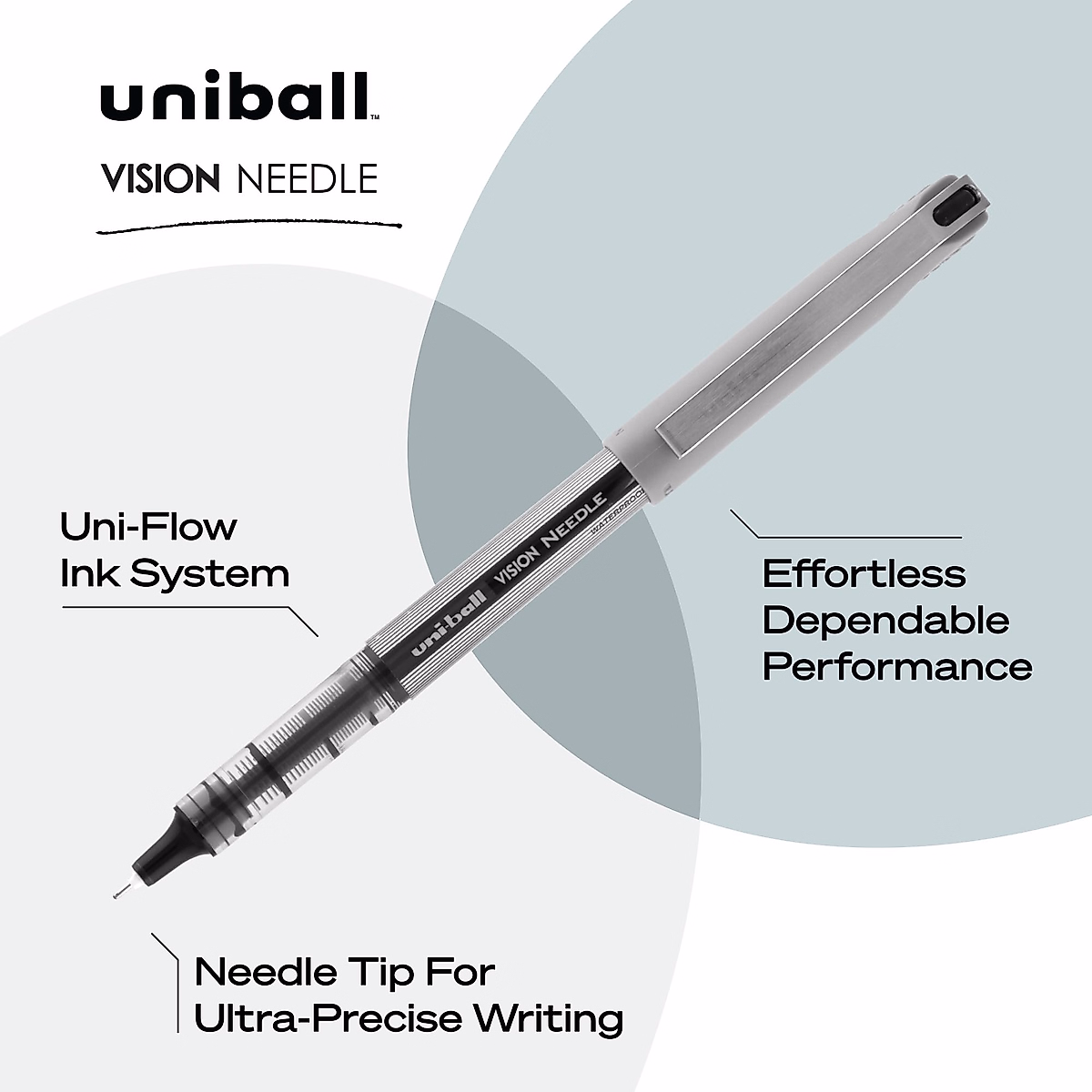 uni-ball Vision Rollerball Pens Fine Point, 0.7mm, Black, 12 Pack