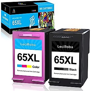 LeciRoba Compatible for HP Deskjet 3755 Ink Cartridges High Yield Remanufactured HP 65XL Ink Cartridges Replacement for HP DeskJet 2600 3700 Series Envy 5000 Series AMP 100 Series Printer (2-Pack)