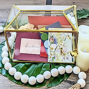 Homevec 10” Gold Glass Card Box for Wedding Reception, Honeymoon Fund, Graduation, Birthday or Baby Shower - Handmade Gold Terrarium Box with Lock for Envelopes and Gifts - 10.2 L x 5.9 W x 8.3 H”