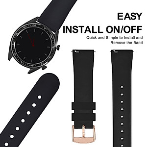 ANNEFIT Watch Band, Silicone Quick Release Soft Rubber Replacement Watch Strap 18mm with Rose Gold Buckle (Black)