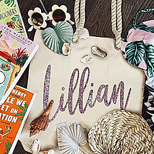 Personalized Tote Bag for Women Gift - 17 Vinyl Color - Customized Canvas Beach Bags for Girl - Custom Shoulder Bags w/Pocket - Large Grocery Bags - Birthday Bridal Shower Bachelorette Party Gifts C1