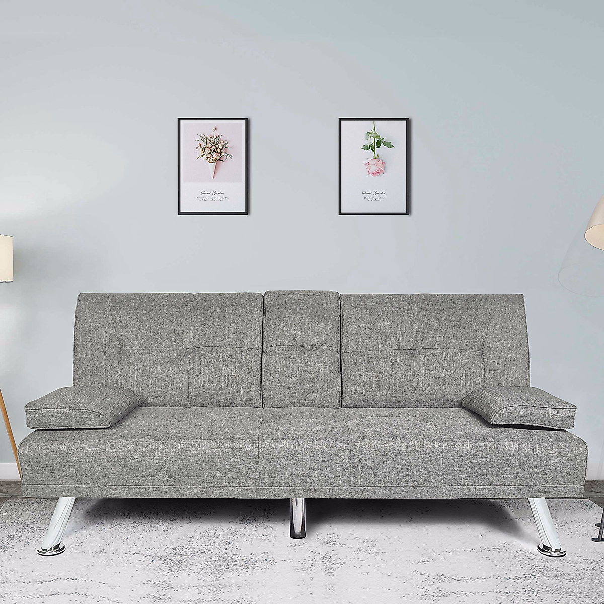 FANYE Modern Futon Sofa Loveseat Convertible Sleeper Couch Bed for Small Space Studio Office Living Room Furniture Sets, Twin Daybed Sofabed 2 Seater Sofa & Couch Love Seats, Grey Linen 66.2"