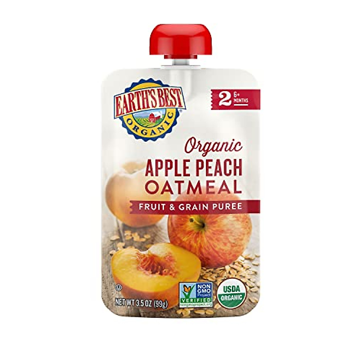 Earth's Best Organic Stage 2 Baby Food, Apple Peach and Oatmeal, 4.2 oz. Pouch (Pack of 12)