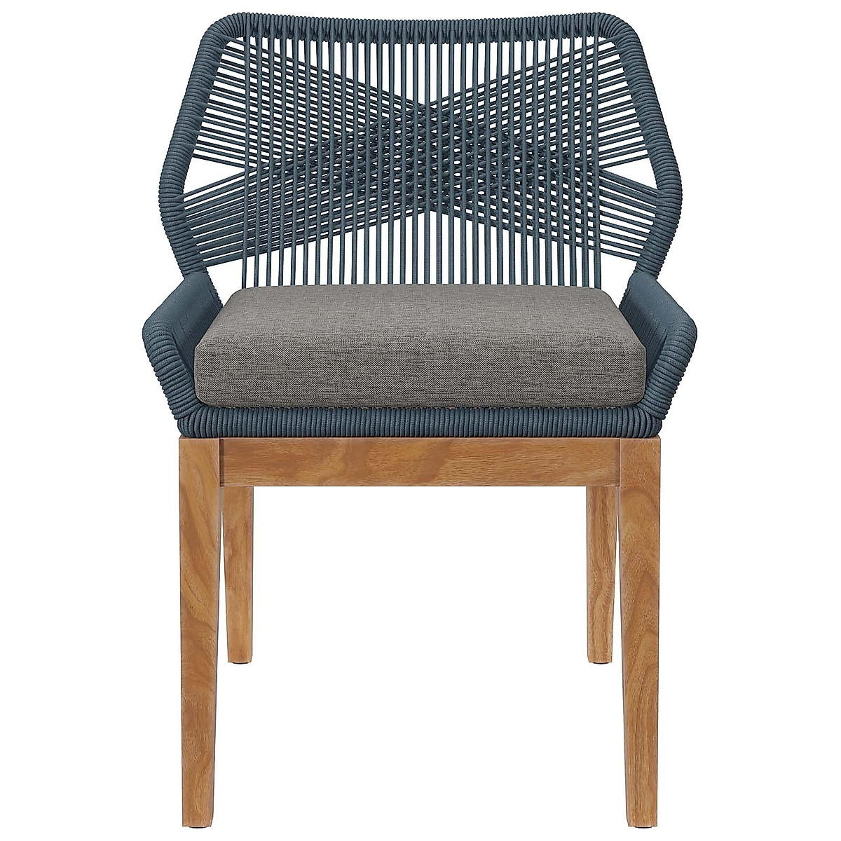 Modway Wellspring Outdoor Patio Teak and Woven Rope Dining Chair in Blue Graphite