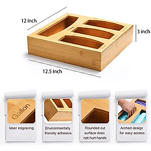 Food Ziplock Bag Storage Organizer For Kitchen Drawer, Bamboo Baggie Holder, Compatible With Ziploc, Solimo, Glad, Hefty For Gallon, Quart, Sandwich And Snack Variety Size Bags(1 Box 4 Slots) (1)