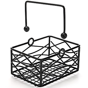 Yarlung 2 Pack Sugar Packet Basket Metal Wire Tea Bag Holder with Removable Stylish Handle, 4.7x3.5x2.5 Inches Coffee Bar Packet Coffee Pod Holder for Coffee Table, Office, Elegant Black