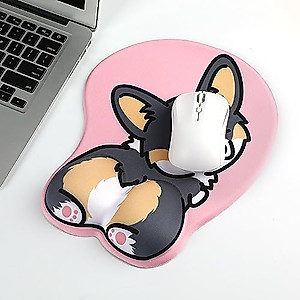 Ergonomic Mouse Pad with Gel Wrist Support 3D Funny Anime Wrist Rest for Home & Office - Corgi Pink
