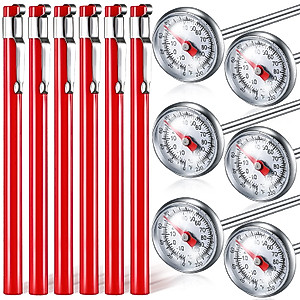 6 Pieces Stainless Steel Kitchen Thermometer with Red 5 Inches Long Stem1 Inch Dial Thermometer Milk Frothing Food Thermometer for Oven Probe Meat Foam Grill BBQ Cooking Chocolate Water