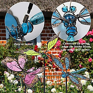 Juegoal 34 Inch Butterfly Garden Stakes Decor, Dragonfly Hummingbird Stakes, Glow in Dark Metal Yard Art for Mom, Mothers Day Ideal Gifts, Indoor Outdoor Lawn Pathway Patio Ornaments, Set of 3