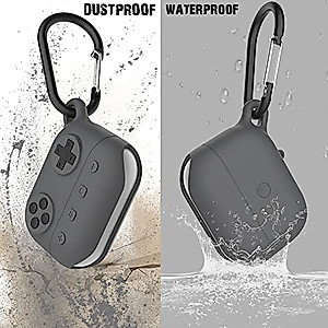 Anti-Lost Case Compatible with Airpods Pro 2,Waterproof,Wireless Charging, LED Visible,Carabiner Included. (Grey)