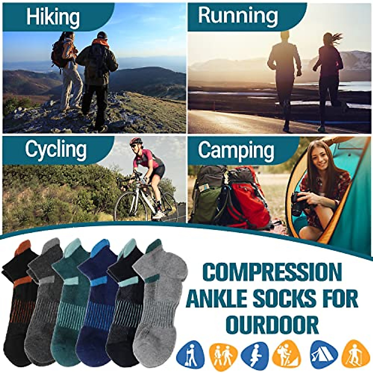 Merino Wool Ankle Hiking Socks Compression Warm Thermal Winter Thick Cushion Running Moisture Wicking No Show Socks Gifts Stocking Stuffers for Women Men 6 Pairs(Color Mix,L)