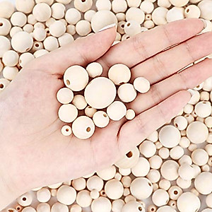 UOONY 800pcs Wooden Beads for Crafts 7 Sizes Unfinished Natural Wood Beads Wooden Beads Bulk 6mm, 8mm, 10mm, 12mm, 14mm, 16mm, 20mm Beads for Garland Macrame Jewelry Making DIY Farmhouse Decor