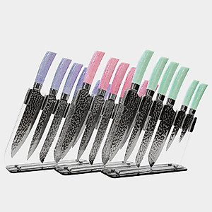 Kitchen Knives Set, High Carbon Stainless Steel Knife Set 7PCS, Super Sharp Cutlery Knife Set with Clear Acrylic Stand, Knife Block Set (Pink)