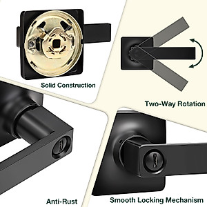 GOBEKOR 6 Pack Matte Black Door Handle Privacy Door Levers Interior Door Handles with Lock Square Bedroom Bathroom Door Locks Modern Black Interior Door Hardware