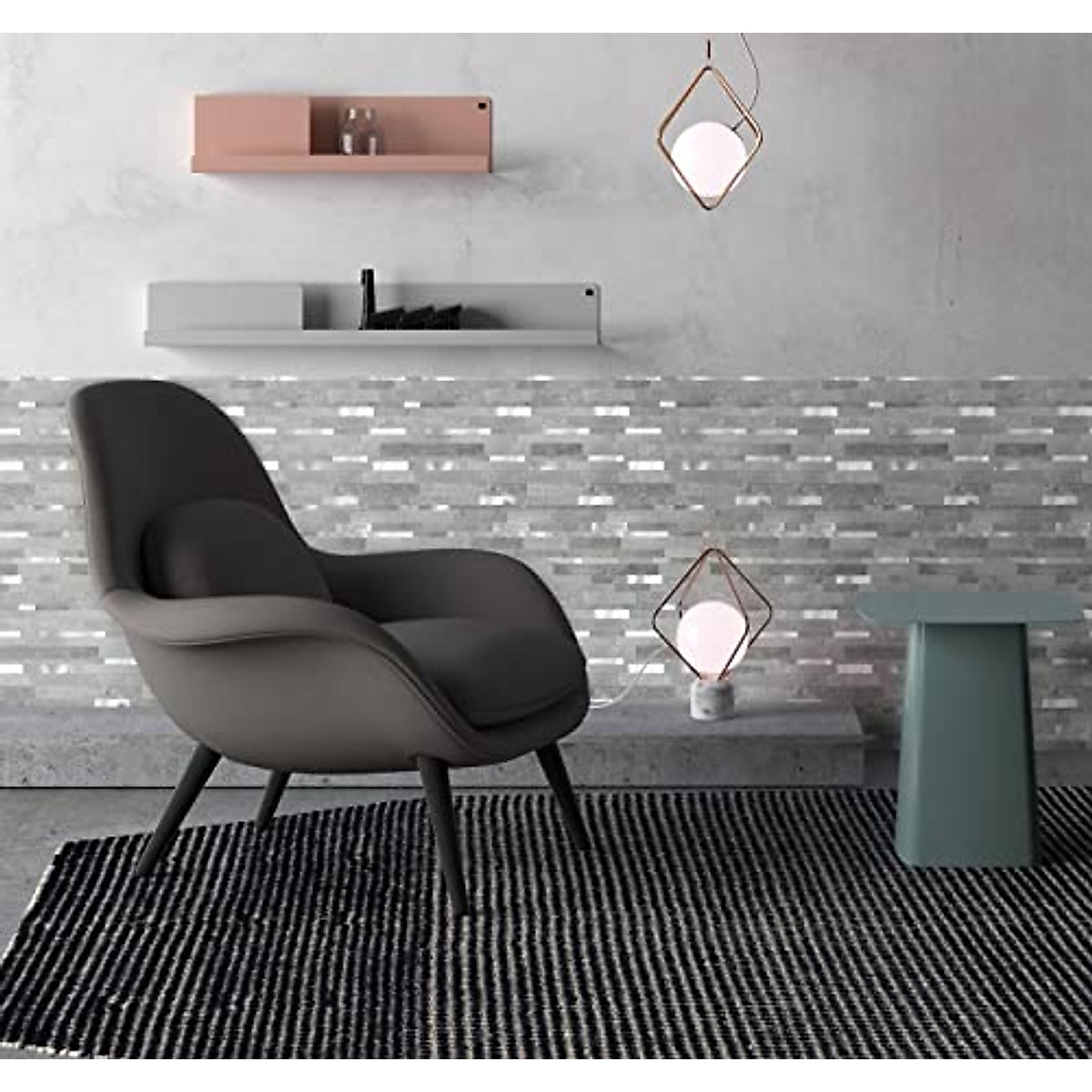 COLAMO Luxury 10 Sheet Peel and Stick Cement Gray Silver Aluminum Metal Mix Tile, Adhesive Faux Stone Tile for RV,Kitchen Sink Backsplash,Bathroom,Accent Wall, Self Stick On Wall Tile (Concrete Look)