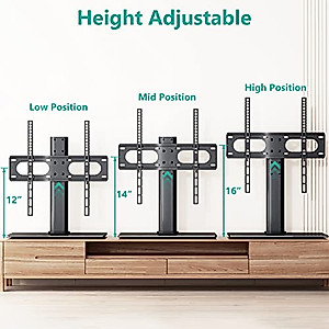 WALI Universal TV Stand, Table Top TV Stand for 32 to 47 inch Flat TV, Height Adjustable TV Mount with Tempered Glass Base and Security Wire, 88lbs Weight Capacity (TVDVD-01), Black