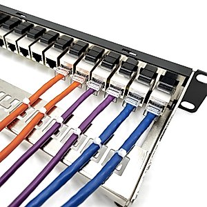 ETS 12 Port Patch Panel Cat6A Inline Keystone, Feedthrough Coupler Patch Panel 10-Inch with Cable Support, Fully Loaded Pass Through Jacks, 1U Network Patch Panel Compatible Cat7, Cat6, Cat6A, Cat5e