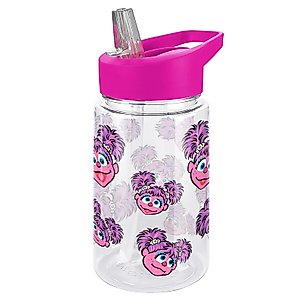 LOGOVISION Sesame Street Kids Tritan Plastic Water Bottle with Straw Lid and Handle, Reusable Tumbler for Toddlers, Unisex for Girls and Boys, 12oz, Abby Head Pattern