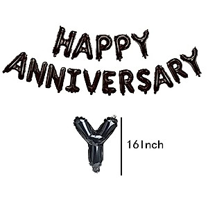 Black Happy Anniversary Balloons,Happy Anniversary Party Decorations 16Inch