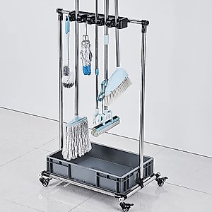 FOGLO Broom Holder,Floor-Standing Broom and Mop Rack Can Be Moved,Put Wet Mops,Cleaning Tool Cart Tower Mop Holder Umbrella Stand,for Garden Garage Schools,Hospitals,Factories,Hotels (Size : 10slots)