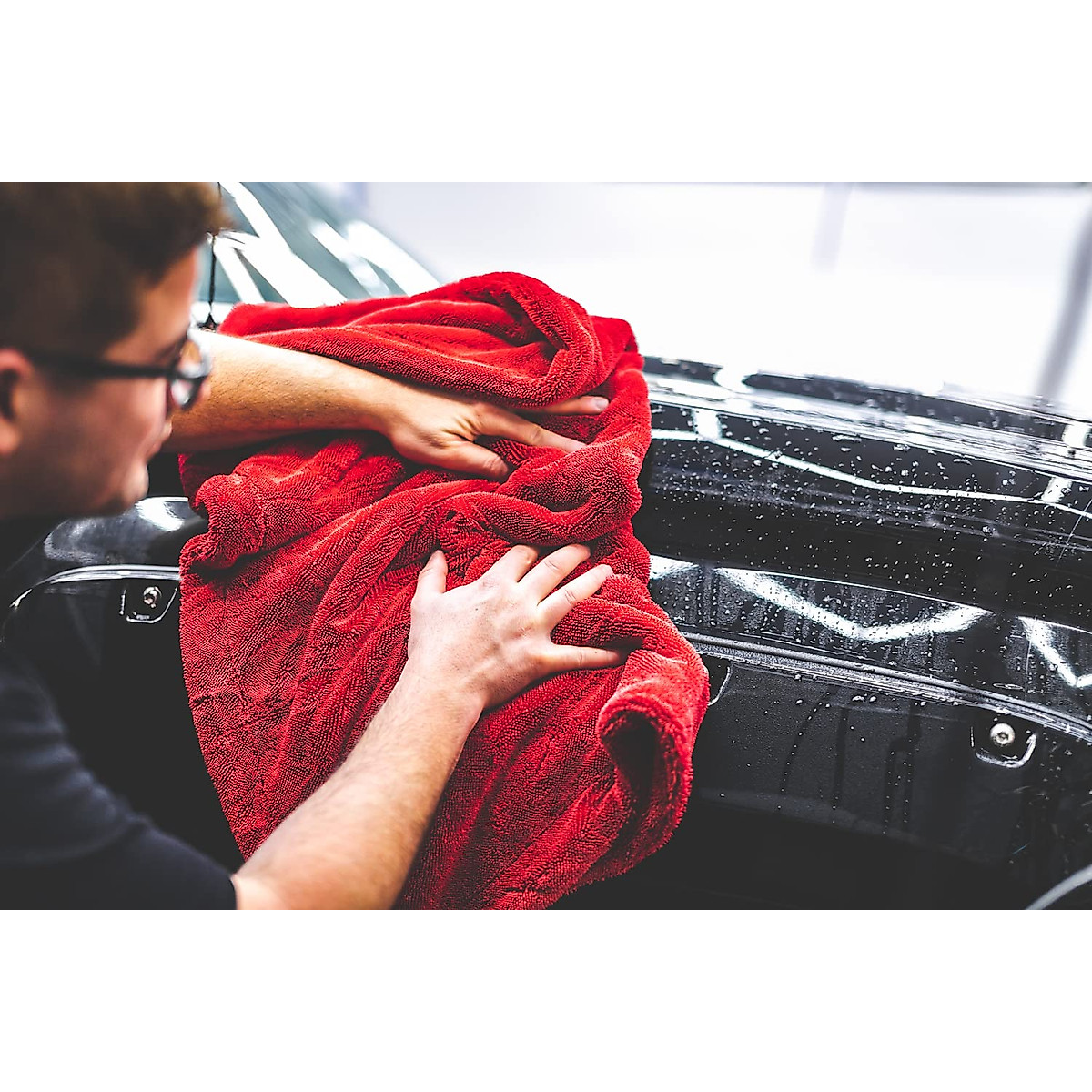The Rag Company - The 1500 - Heavy Duty Microfiber Drying Towel; Perfect for Trucks, Commercial Vehicles, RVs, Boats, and More; Premium 70/30 Blend Twist Loop Design, 1500gsm, 30in x 30in, Red
