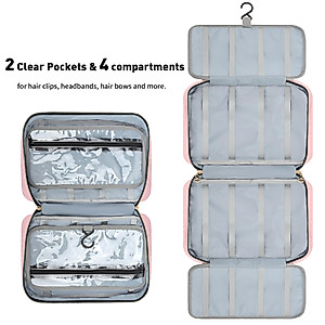 MICOM Hanging Hair Accessories Storage Bag for Girls, Hair Bow Organizer, Hair Accessories Storage Carrying Case for Display Hair Clips, Headbands, Scrunchies, Hair Ties Holder with Hook (pink)