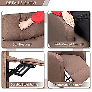 Flamaker Fabric Recliner Chair Massage Recliner Sofa Chair Adjustable Reclining Chairs Home Theater Single Modern Living Room Recliners with Thick Seat Cushion and Backrest (Brown)