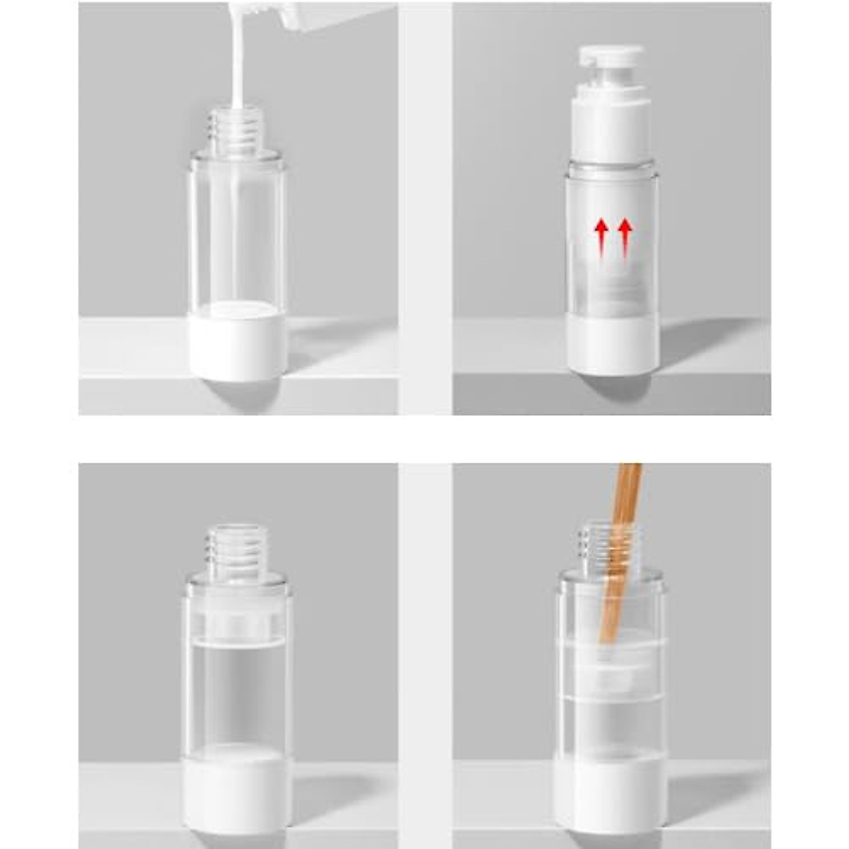 KEAIYYJ 1.7 oz Travel Pump Bottle Airless Face Wash Foundation Containers Empty Refillable Small Size Vacuum Cosmetics Dispenser Lotion Toiletries 2 Pack