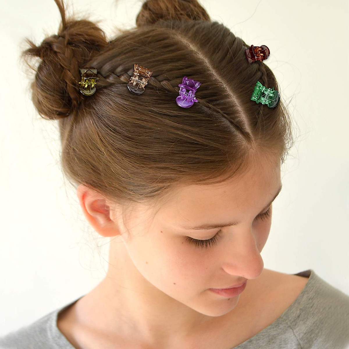 WILLBOND 100 Pieces Mini Hair Claw Clip Plastic Small Colorful Hair Clamps Clips Tiny No-slip Jaw Hair Clip with Box Container for Women Friends Styling Hair Accessories(Mixed Colors)