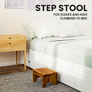 Holana 9" Wooden Step Stool for Adults - One Step Stools for High Bed Riser - 500 lbs Small Step Stool for Elderly, Kid - Stepping Stool Bathroom for Beds, Bathroom, Kitchen (Acacia Wood 9" Height)