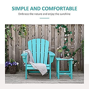 Outsunny Adirondack Chair with Cup Holder, All Weather Patio Chair HDPE Lounger, Fire Pit Seating High Back and Wide Seat for Outdoor, Backyard, Garden, Deck, Lawn Turquoise