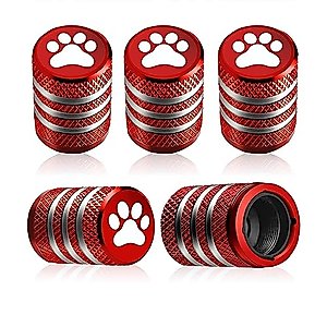 gunhunt 5 PCS Dog Paw Car Tire Caps, Tire Valve Stem Cap Cover, Aluminum Alloy Valve Cap, for Car, Truck, Motorcycle (Red)