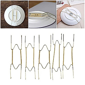 Houchu Dish Spring Holder Wall Display Plate Dish Hanger Golden Metal Hanging Securing Clip 6/7/8/10/12/14/16 Inch Hanging Hook Home Decor(10 inch)