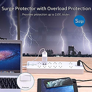 25 Ft Extension Cord Flat Plug Bundle, NTONPOWER 2100 Joules Surge Protector Power Strip with 12 Outlets 3 USB 25 Ft Extension Cord, Power Strip with 25 ft Long Cord 6 Outlets 4 USB Ports