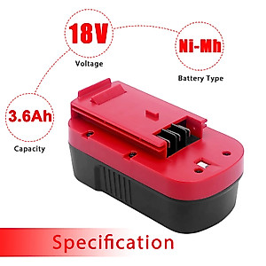 2 Packs 3.6Ah Ni-Mh HPB18 18 Volt Battery Compatible with Black and Decker 18V Battery HPB18-OPE A1718 244760-00 Firestorm FSB18 FS18FL FS180BX FS18BX Cordless Power Tools Batteries