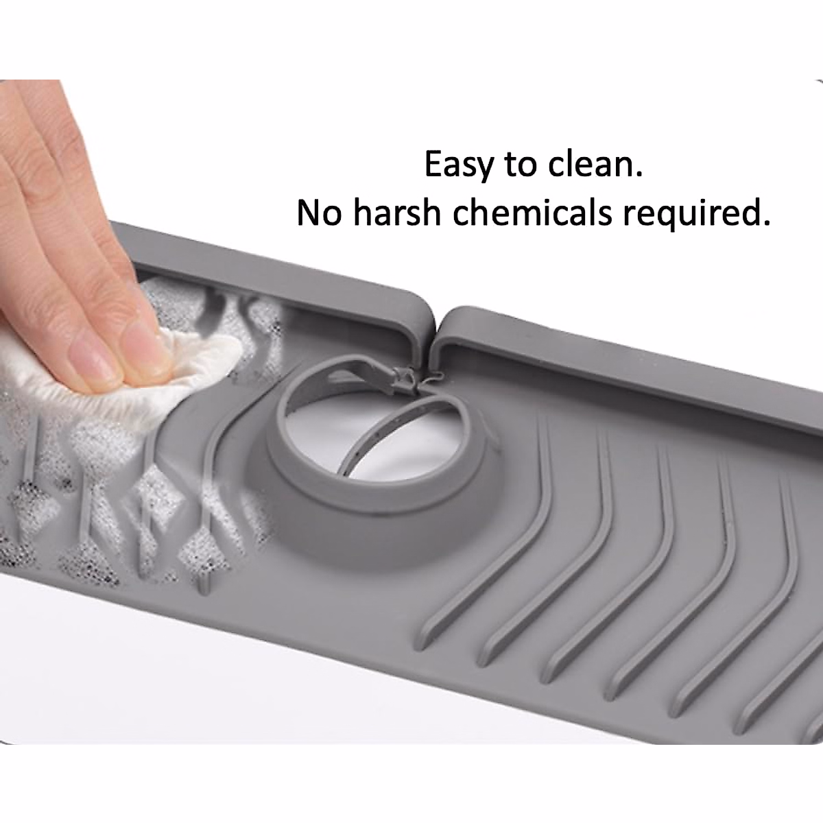 30 inch XXL long sink splash guard, sloped for water runoff, heavy duty adjustable fit splash guard, kitchen sink mat, faucet handle drip catcher, water counter protector, faucet draining mat