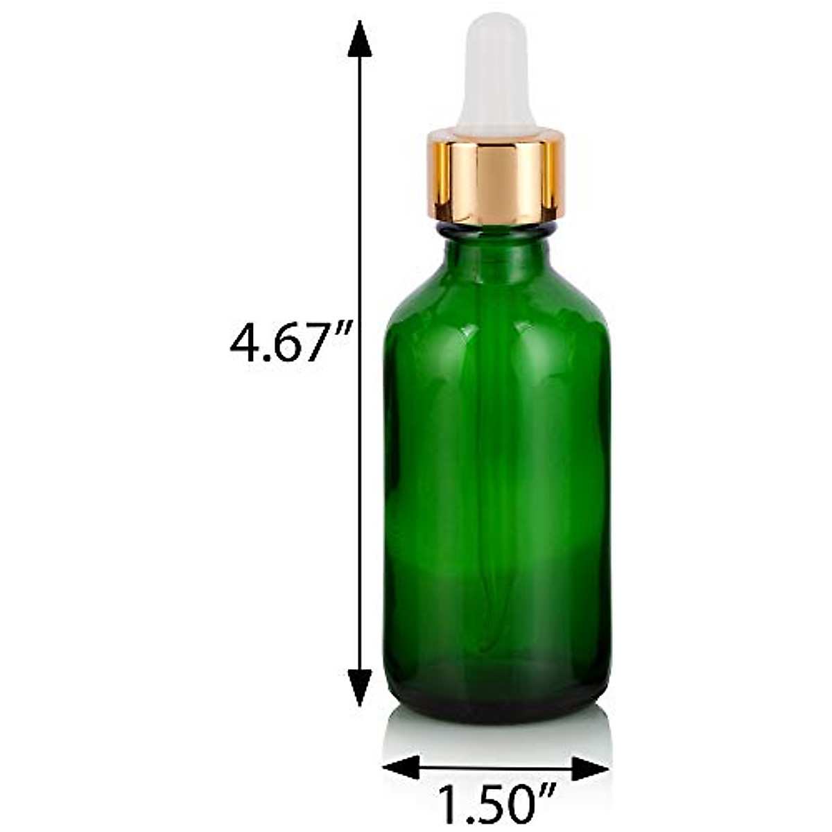 JUVITUS 2 oz / 60 ml Green Glass Boston Round Bottle Luxury Gold Metal Dropper (24 Pack) + Funnel