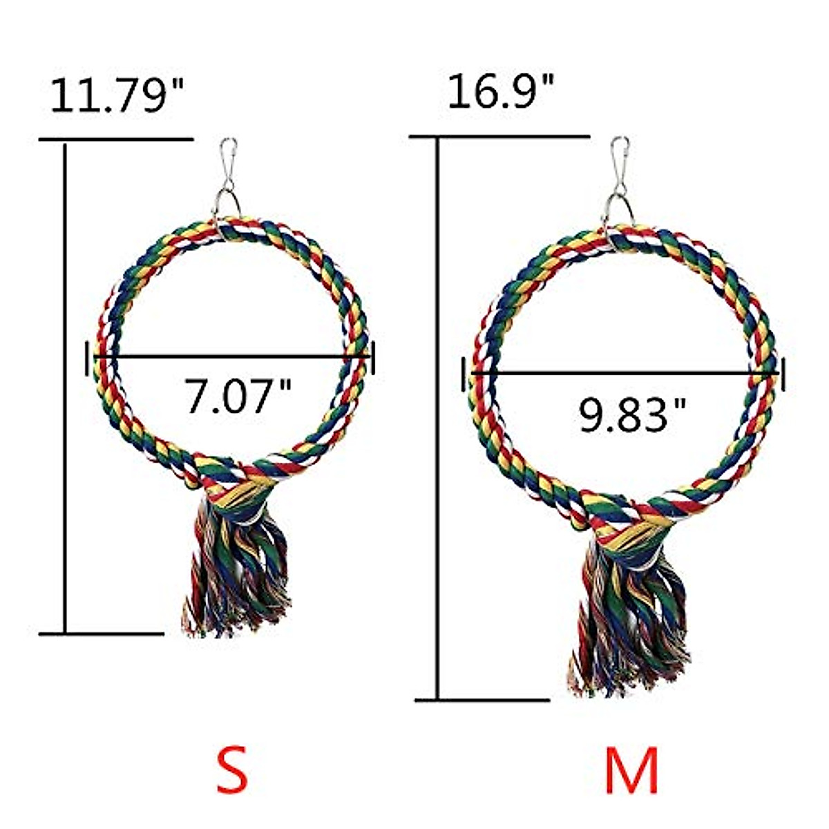 Bird Rope Swing Colorful Perch Climbing Toy for Parrots Budgie Parakeet Cockatiel Cockatoo Conure (A: Swing Ring Toy-S)