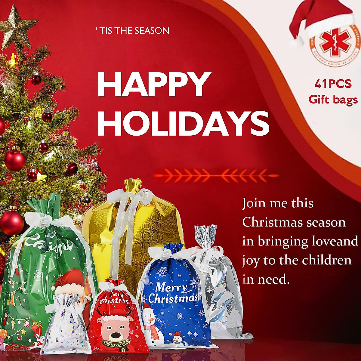 Christmas Gift Bags-41 PCS For Holiday Gift Assorted Sizes Bulk (Large Medium Small)